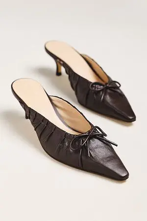 Maeve Cched Bow Kitten Heel Mules Dark Brown