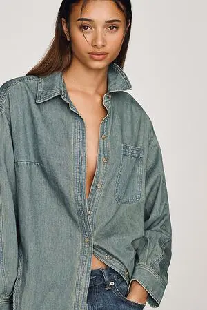 PILCRO 100% Cotton Denim Buttondown Shirt - Antique Wash