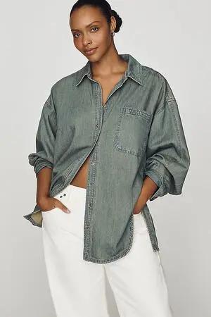 PILCRO 100% Cotton Denim Buttondown Shirt - Antique Wash
