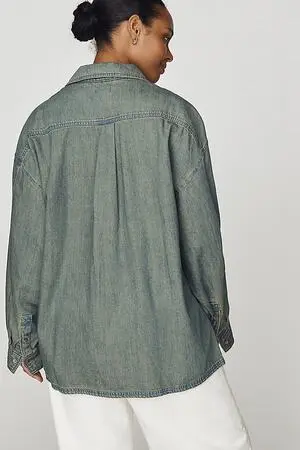 PILCRO 100% Cotton Denim Buttondown Shirt - Antique Wash