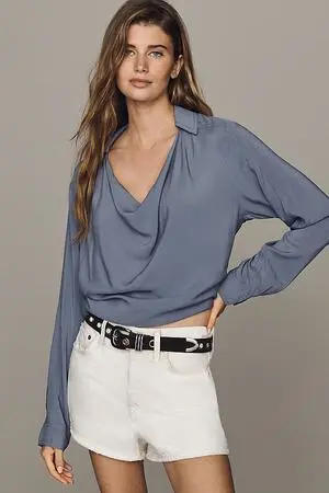 PILCRO Cowl-neck Long-sleeve Blouse - Folkstone Grey