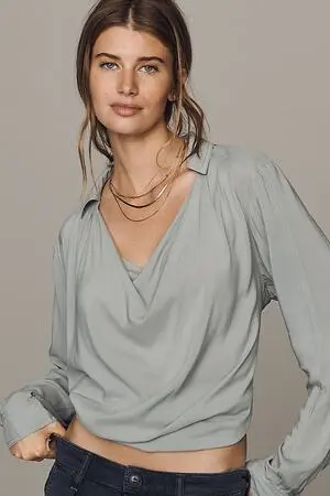 PILCRO Cowl-neck Long-sleeve Blouse - Green