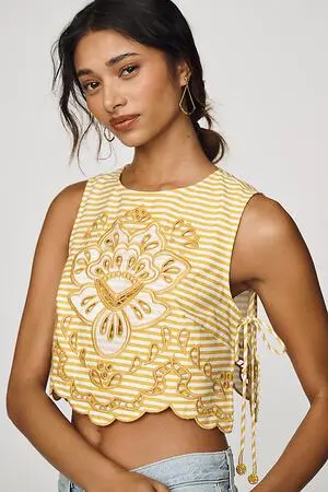 Farm Rio Richilieur Embroidered Tank Top - Yellow