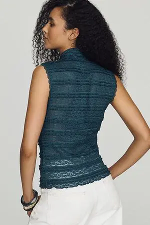Anthropologie Lace Ruffle Tank Top - Evergreen