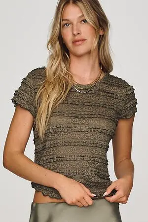 Anthropologie Lace Ruffle Ba Tee Olive