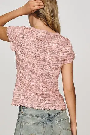Anthropologie Lace Ruffle Ba Tee - Rose