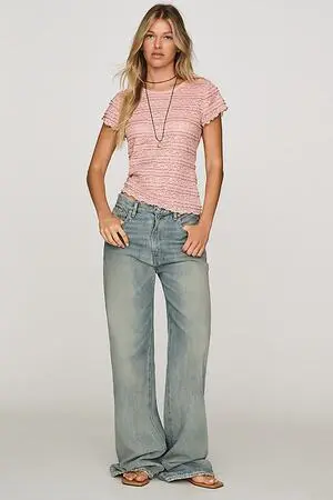 Anthropologie Lace Ruffle Ba Tee - Rose