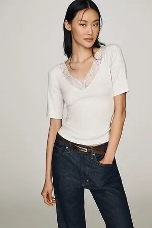 Maeve V-neck Henley T-shirt Top Heather Grey