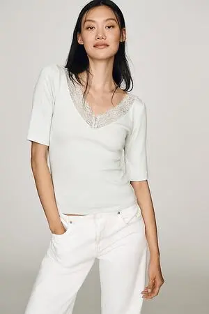 Maeve V-neck Henley T-shirt Top Misty Blue