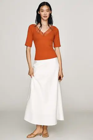 Maeve V-neck Henley T-shirt Top - Rooibos Tea