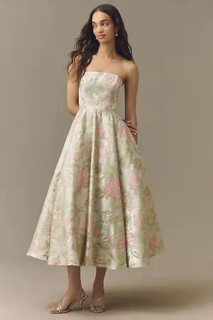Mac Duggal Floral Strapless Dress - Light Green