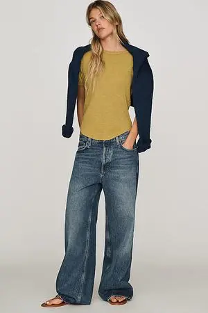 PILCRO Cotton Puff-sleeve Tee Amber Green