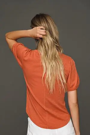 PILCRO Cotton Puff-sleeve Tee - Red Clay