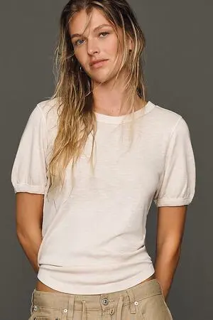 PILCRO Cotton Puff-sleeve Tee - Sandshell