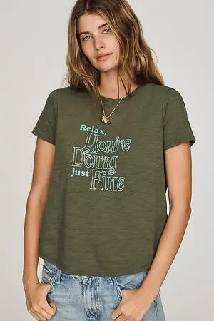 PILCRO Bennie Cotton Slim Crew Neck Tee - Green Pattern