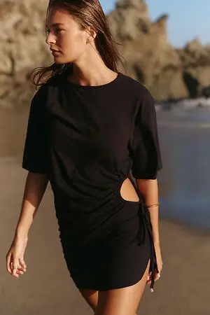 Sanctuary Shirred Cutout Mi Dress - Black