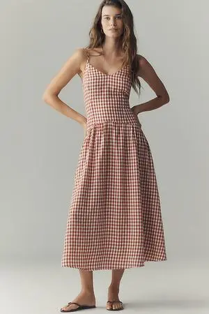 RAISONNEL Ggham Midi Dress - Brown Pattern
