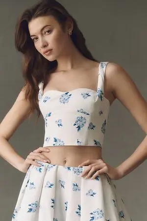 LEO LIN Lexi Cotton Crop Tank Top - White Floral