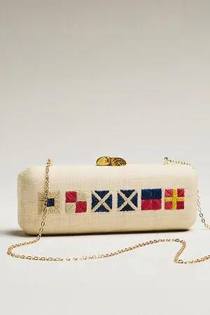 Poolside Boat Flag Embroidered Clutch - Natural