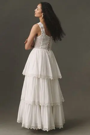 Bhldn Cotton Crochet Tiered Maxi Dress