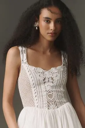 Bhldn Cotton Crochet Tiered Maxi Dress