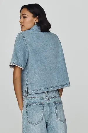 FRAME Denim Crochet Trimmed Sleeve Top