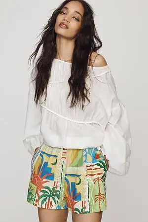 Astr The Label Loren Printed Linen Blend Shorts - Sunset Oasis