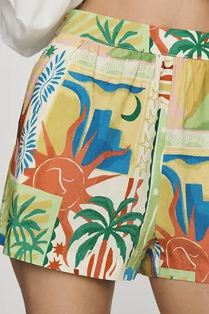Astr The Label Loren Printed Linen Blend Shorts