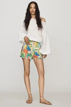Astr The Label Loren Printed Linen Blend Shorts