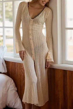 LYREBIRD Long Pointelle Knit Duster