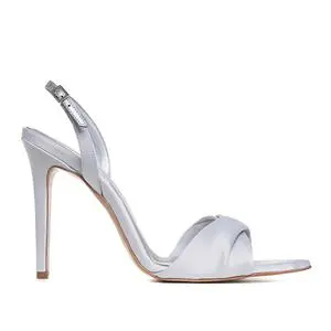 GINISSIMA Cleo Satin Sandals, Pointed Toe, Gray - Silver