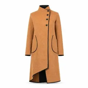NIKKA PLACE Boiled Wool High Neck Cardigan With Pockets In Camel Color - Brown
