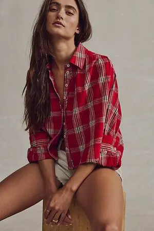 Free People We The Free Mira Plaid Top - Red Combo