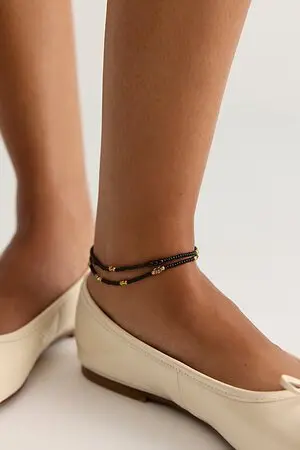 Free People Muse Beaded Anklet - Black/gold