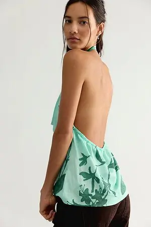Free People Amalina Printed Halter Top - Aqua Combo
