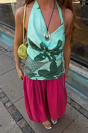 Free People Amalina Printed Halter Top - Aqua Combo