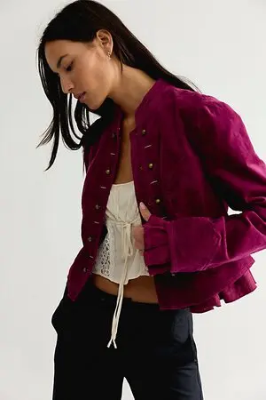 Free People Free People Cloud Nine Ruffle Band Jacket Berry Delicioso