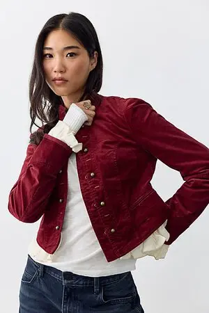 Free People Cloud Nine Ruffle Jacket - Cabernet Combo
