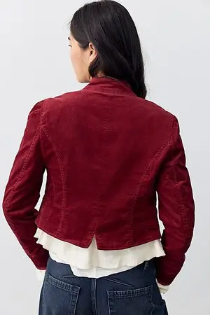 Free People Cloud Nine Ruffle Jacket - Cabernet Combo