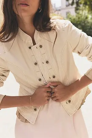 Free People Cloud Nine" Ruffle Band Corduroy Blazer - Sandy Combo