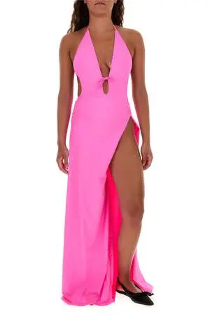 Balenciaga Fluo Stretch Nylon Halterneck Maxi Dress