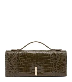 MALONE SOULIERS Leather Croc-embossed May Clutch Bag - Green