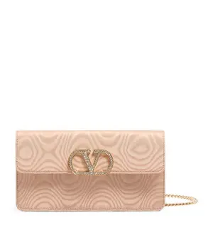 Valentino Garavani Moiré Vlogo Signature Chain Wallet - Pink
