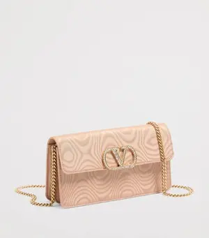 Valentino Garavani Moiré Vlogo Signature Chain Wallet - Pink