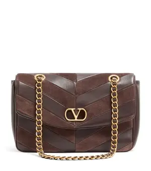 Valentino Garavani Lambskin Chevron Djuna Shoulder Bag - Brown