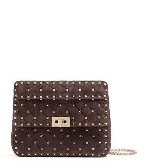 Valentino Garavani Medium Leather Rockstud Spike Top-handle Bag - Brown