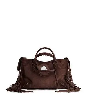 Balenciaga Medium Suede Fringe Le City Top-handle Bag - Brown