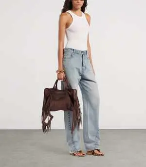 Balenciaga Medium Suede Fringe Le City Top-handle Bag