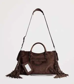 Balenciaga Medium Suede Fringe Le City Top-handle Bag