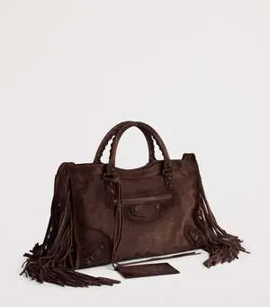 Balenciaga Medium Suede Fringe Le City Top-handle Bag